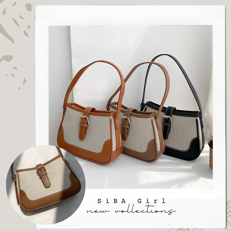 【SiBA Girl】HC-A015 現貨 帆布拼接皮革 撞色設計腋下包 單肩包 5D | 蝦皮購物