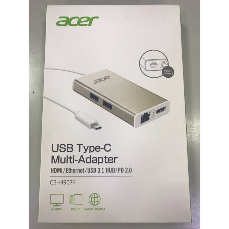 Acer原廠 USB Type-C 多功能擴充阜 HUB HDMI+RJ45+USB3.1 C3-H9074 | 蝦皮購物
