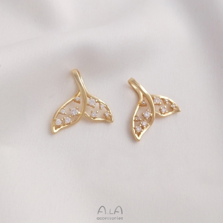 ALGD22-14K包金保色鏤空鋯石魚尾吊墜美人魚鯨魚尾巴diy手鏈手串項鏈掛件 | 蝦皮購物