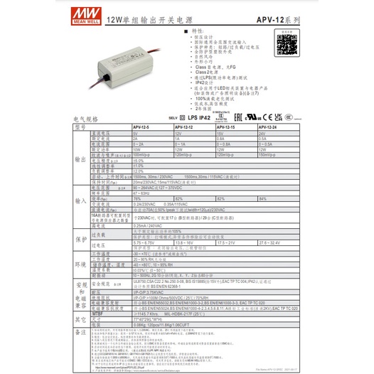 【CP】明緯電源供應器 APV-12-5 APV-12-12 APV-12-15 APV-12-24 | 蝦皮購物