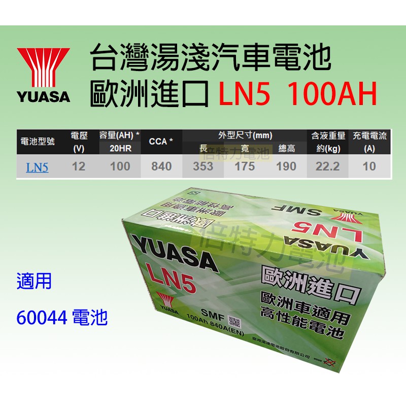湯淺 YUASA LN5 (60044適用) 歐規 12V 100Ah 免保養電池 | 蝦皮購物