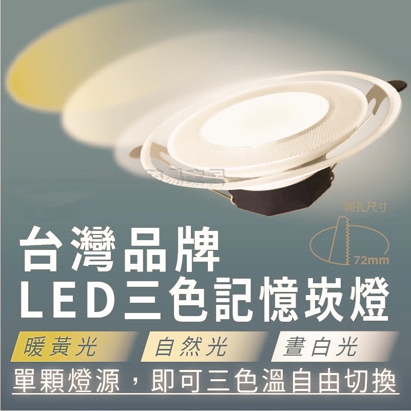 含稅特價【Alex】台灣品牌精選 崁燈 LED 10W 三色壁切記憶崁燈 7 - 9cm 崁入孔 CNS認證 | 蝦皮購物