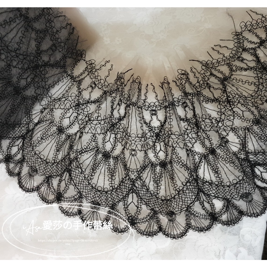 《iAsa愛莎の》手作材料 【2.25米】精細黑刺繡網紗蕾絲花邊DIY手作服裝輔料娃衣材料寬19cm | 蝦皮購物