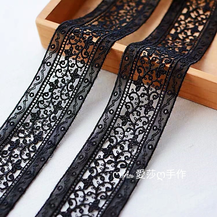 《iAsa愛莎の》手作材料 黑色精緻雙邊鏤空水溶刺繡蕾絲花邊DIY禮服娃娃衣裝飾輔料寬5cm | 蝦皮購物