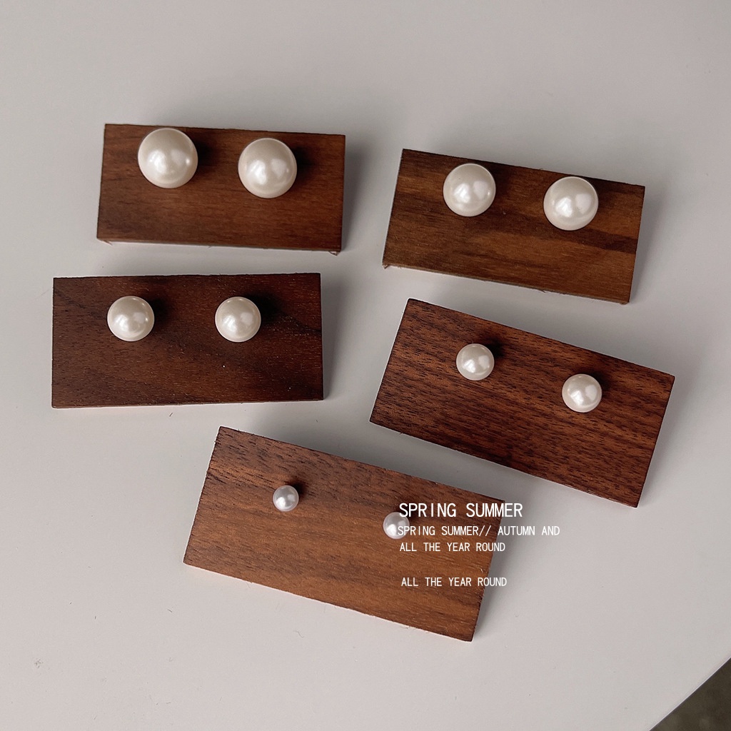 LM295│925銀針│有重量感~ 多尺寸簡約復古優雅珍珠玻璃珍珠耳釘耳環 | 蝦皮購物