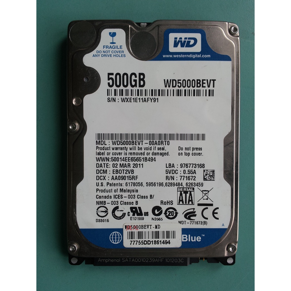 WD藍標 2.5吋SATA 500GB(500G) NB筆電硬碟 WD5000BEVT-00A0RT0 不良 [211] | 蝦皮購物