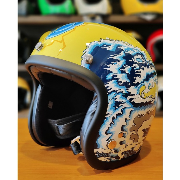 德芯騎士部品屋 藝術家Jimmy Tsai x Gallop - 山海觀藝術安全帽 3/4復古半罩 (黃) | 蝦皮購物