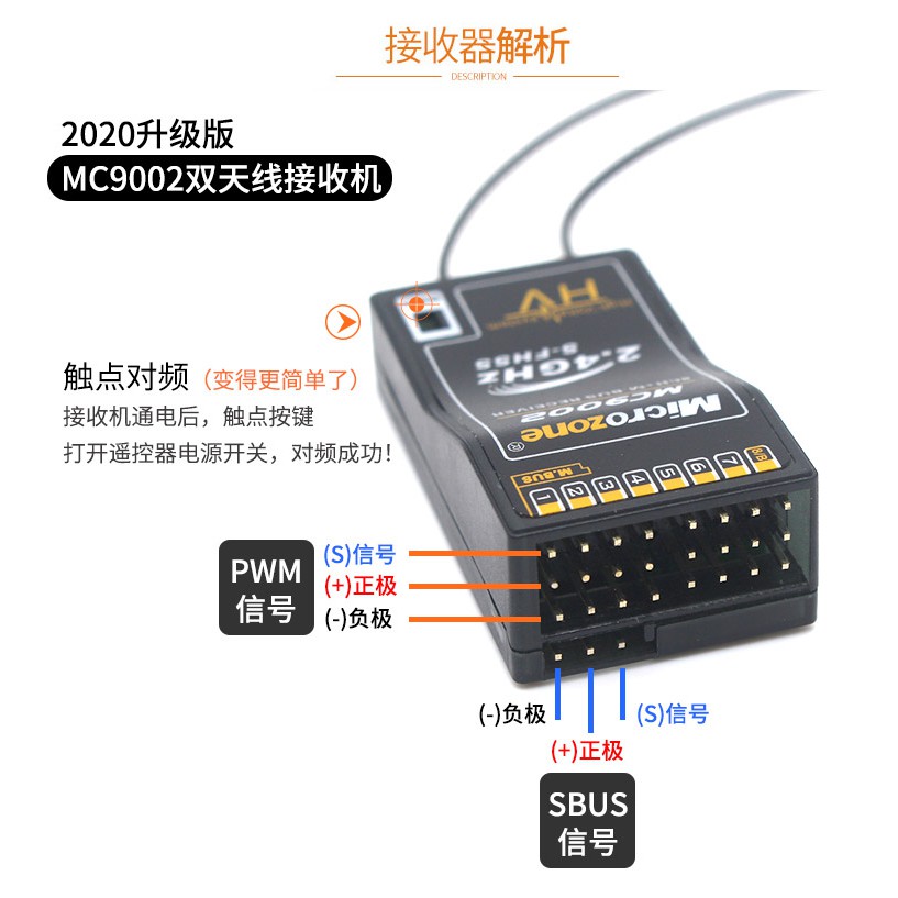 【天鷹遙控】全新Microzone MC9002接收器 2.4G接收器 MC6C E6 MC7 MC8B MC10 接受 | 蝦皮購物