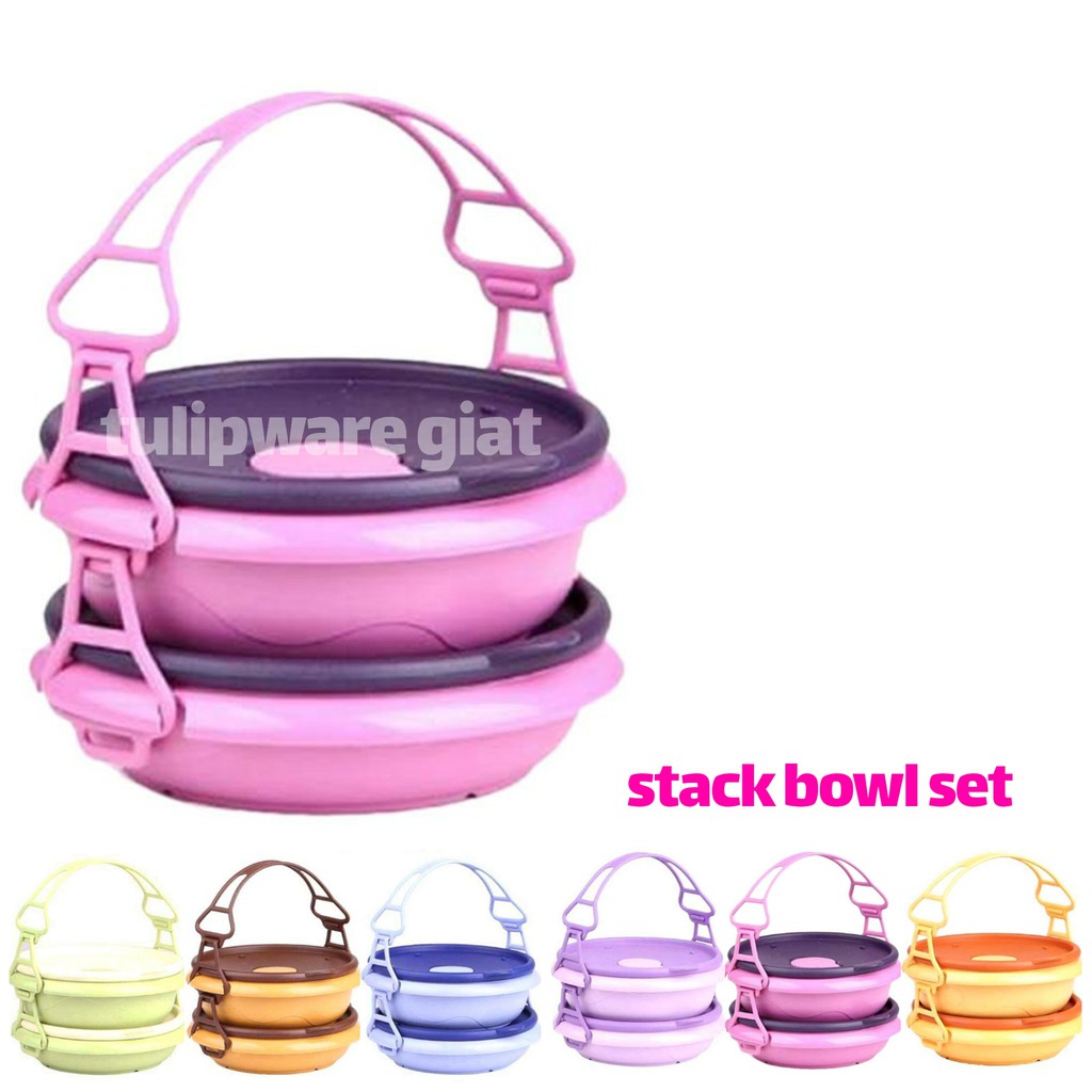 Twin Tulipware STACK BOWL SET 2 層圓形籃子可蒸容器可進入我們的微波鬱金香器皿 | 蝦皮購物