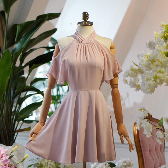 🎀 Hanagirl 🎀 正韓洋裝👗👗 名媛奶茶色約會 仙氣 雪紡洋裝 露肩洋裝 婚禮洋裝 禮服 E058 | 蝦皮購物