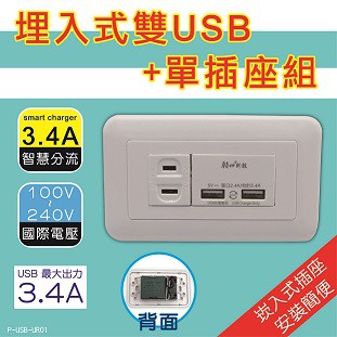 朝日科技 埋入式雙USB+單插座組 P-USB-UR011 | 蝦皮購物