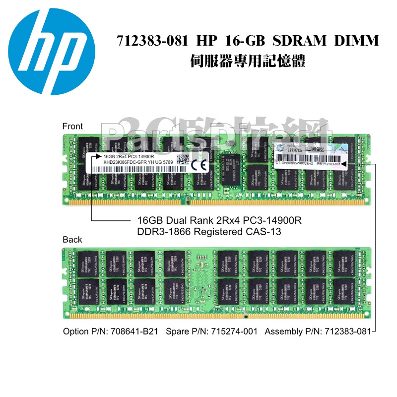 全新盒裝 HP 708641-B21 712383-081 16GB PC3-14900R 伺服器專用記憶體-含稅 | 蝦皮購物