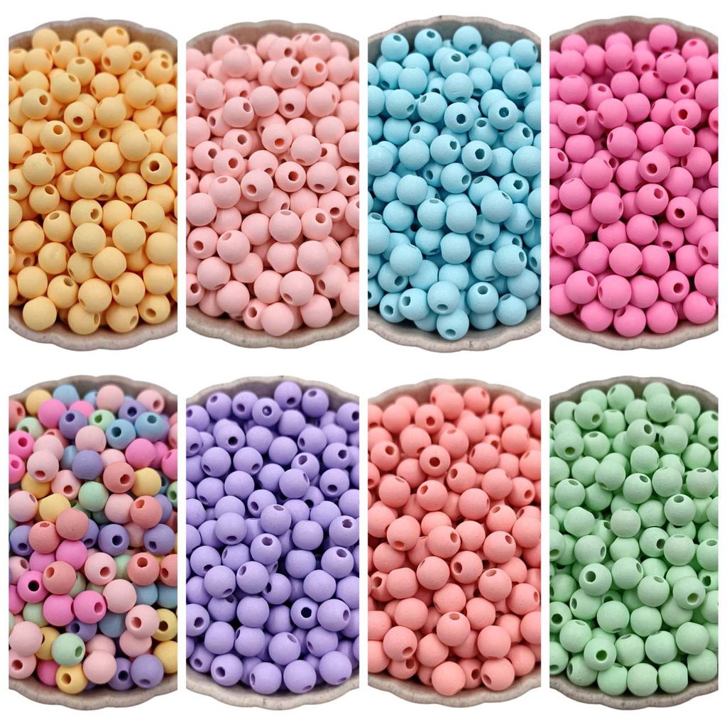 圓形間隔珠啞光馬卡龍色亞克力珠 6/8/10mm DIY | 蝦皮購物