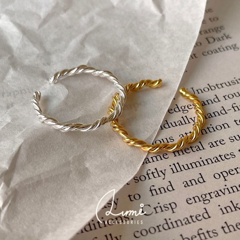 [ALUMI] 細繩銀戒｜S925純銀 鍍18K金 麻花繩 開口戒 戒指 飾品 銀戒 純銀戒指 | 蝦皮購物