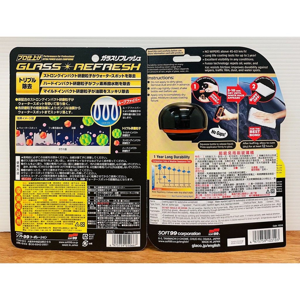 [熱賣組合] SOFT99 6倍耐久 超級免雨刷玻璃精 C236 六倍耐久 + 玻璃復活劑 C299 去除玻璃油膜 | 蝦皮購物