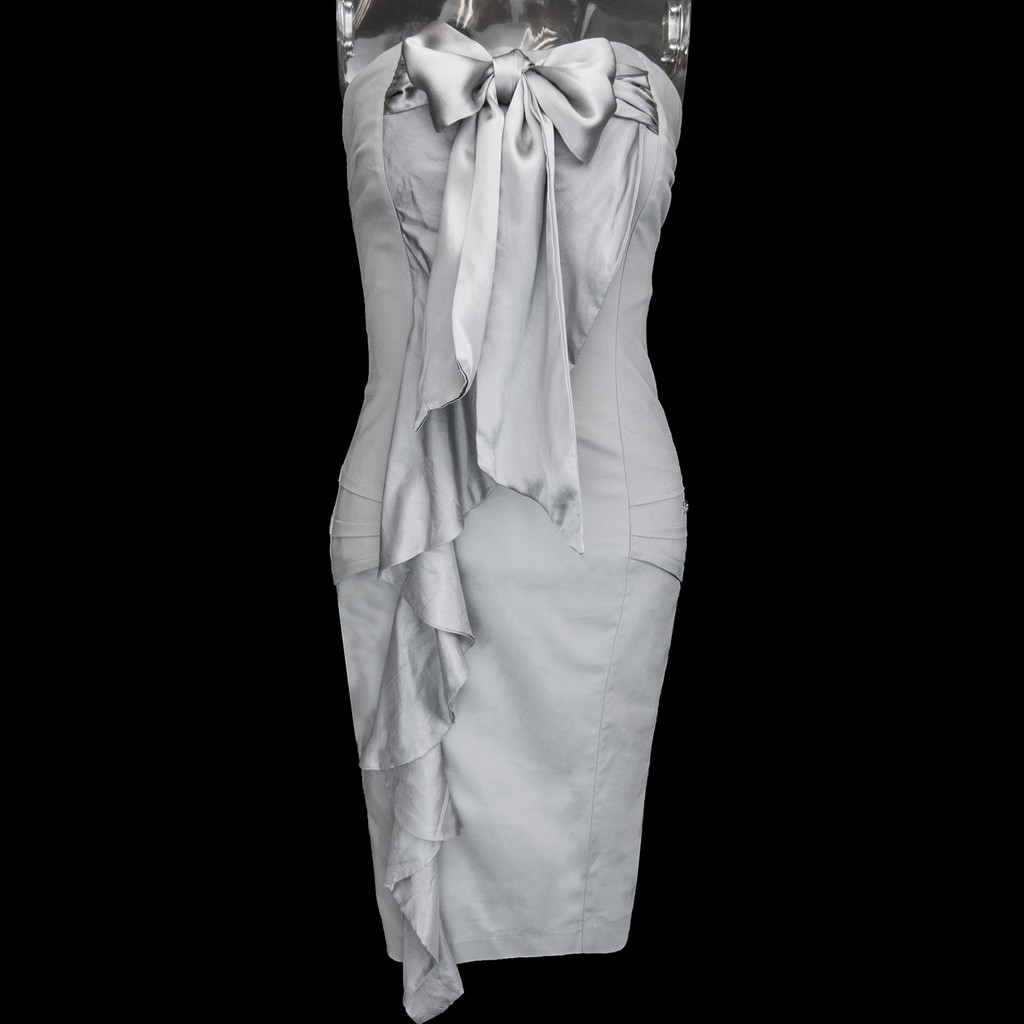 義大利精品CELYN b.灰色緞面波浪蝴蝶結裙包臀窄洋裝 義大利製 | 蝦皮購物