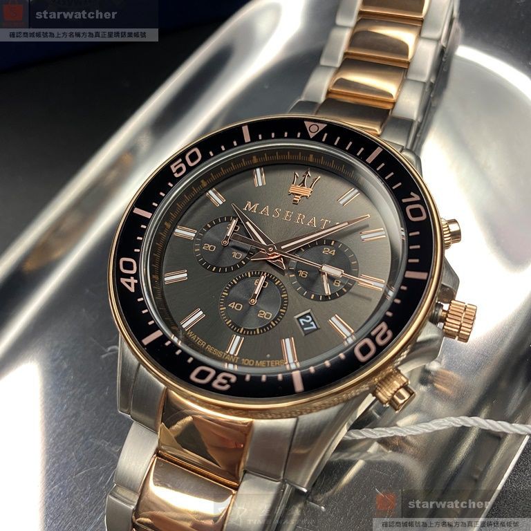 MASERATI瑪莎拉蒂男錶,編號R8873640002,44mm玫瑰金, 古銅色錶殼,金銀相間錶帶款 | 蝦皮購物