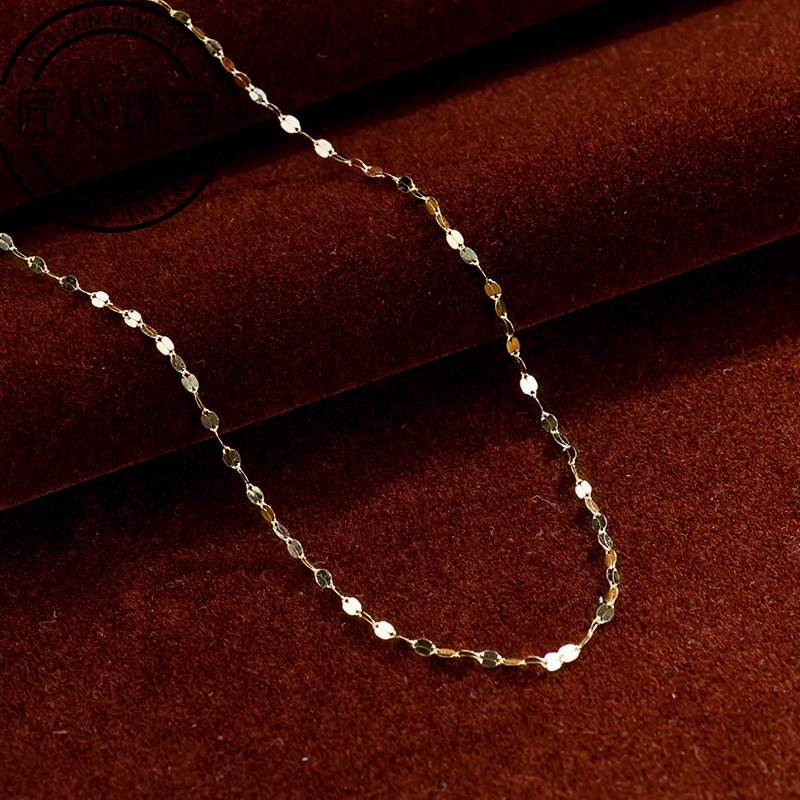 「匠心·純銀項鏈」S925純銀鍍14k金項鏈女 日韓簡約氣質簡約小亮片裸鏈鎖骨鏈XZM | 蝦皮購物
