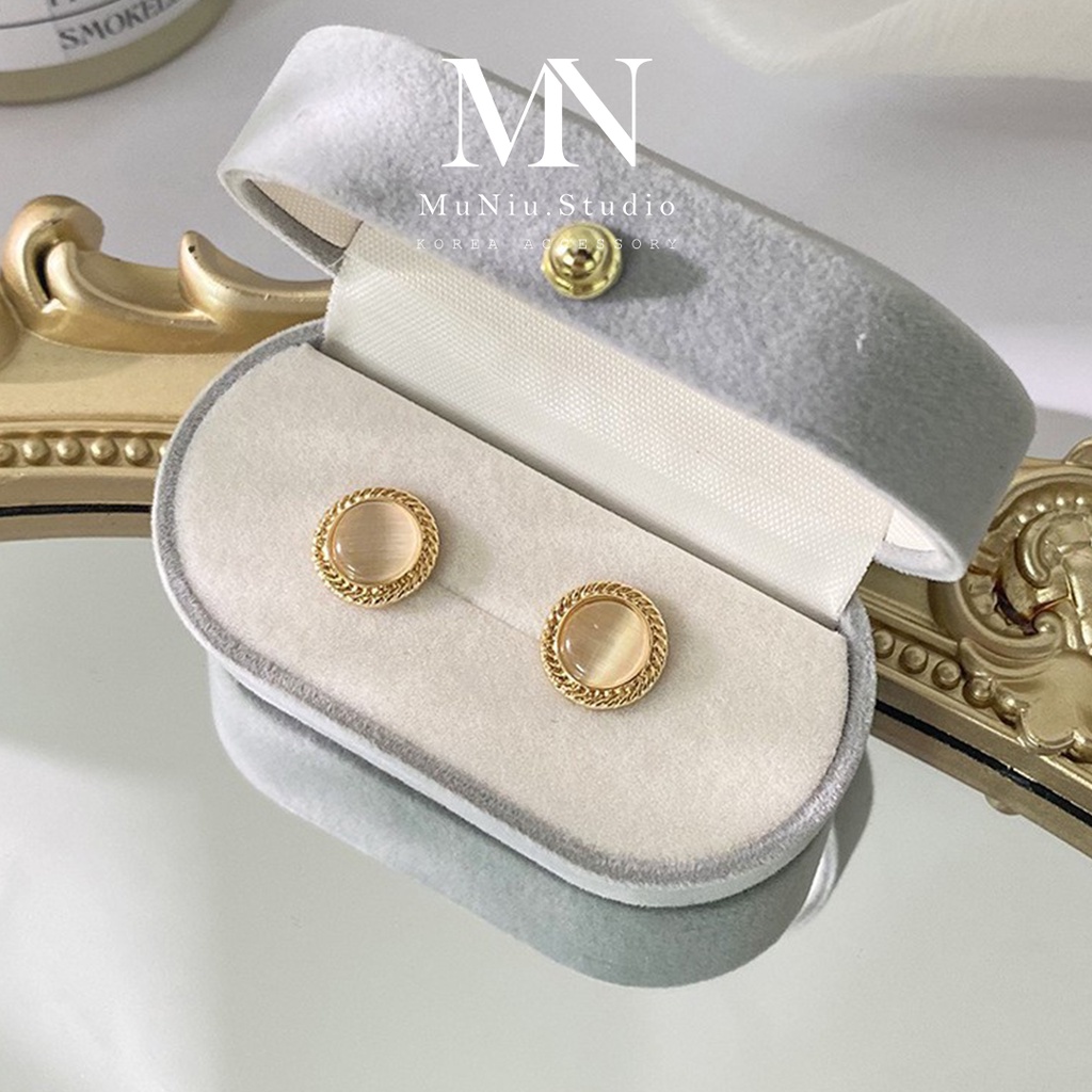 MuNiu｜s925銀針／耳夾｜圓珠貓眼石耳環．貓眼石耳夾 無耳洞耳環 蚊香盤三角夾耳夾 耳釘 氣質韓國飾品－全現貨賣場 | 蝦皮購物