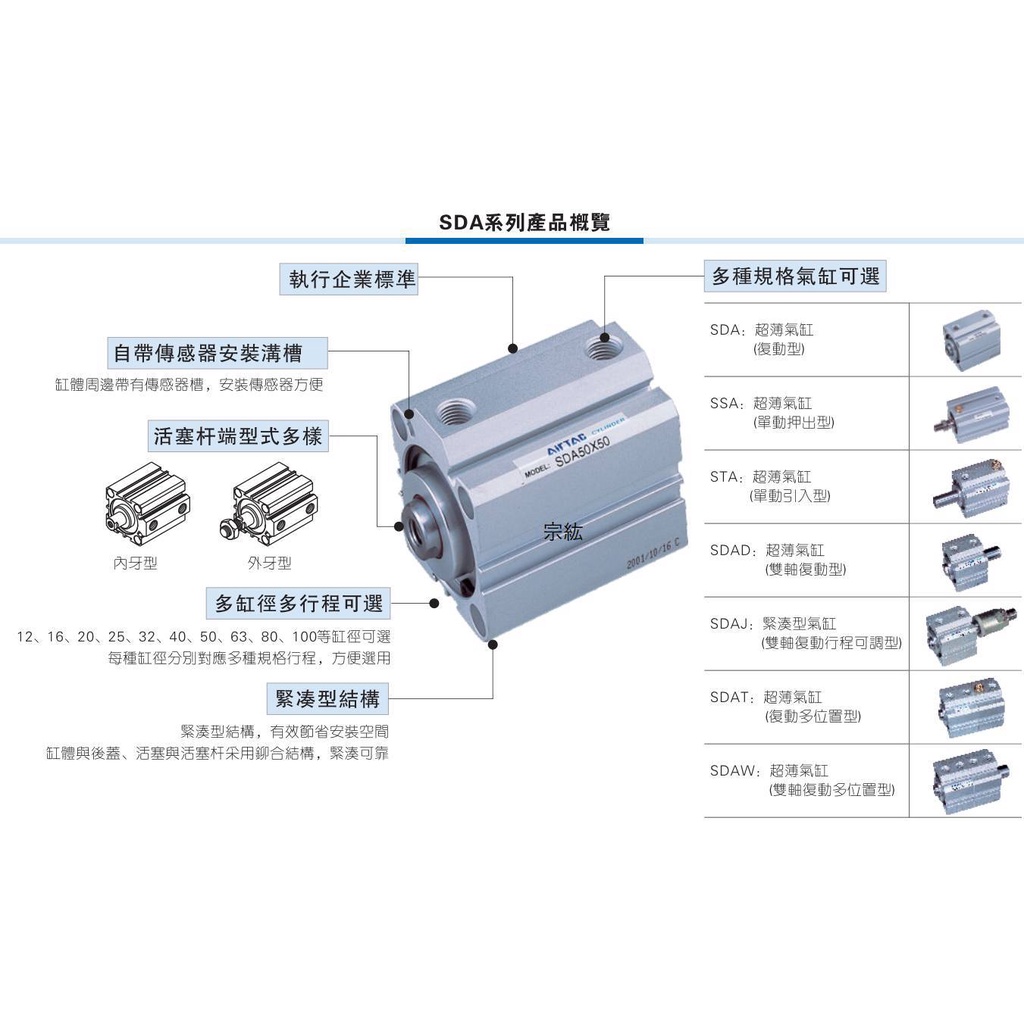 現貨【附發票】超薄氣缸 SDA63X10B AirTAC 亞德客 原廠新品 SDA63 SDA | 蝦皮購物