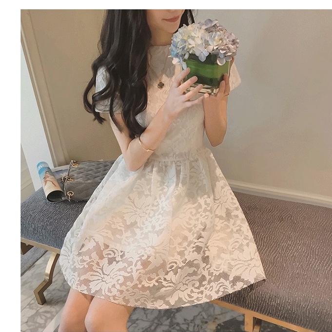 🎀 Hanagirl 🎀 正韓洋裝👗👗 法式浮雕蕾絲 白色洋裝 E028 伴娘服 短袖洋裝 婚禮洋裝 | 蝦皮購物