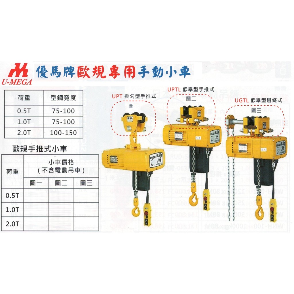 U-MEGA優馬牌 歐規專用手動小車 0.5T/1.0T/2.0T 價格請留言或來電洽詢 | 蝦皮購物