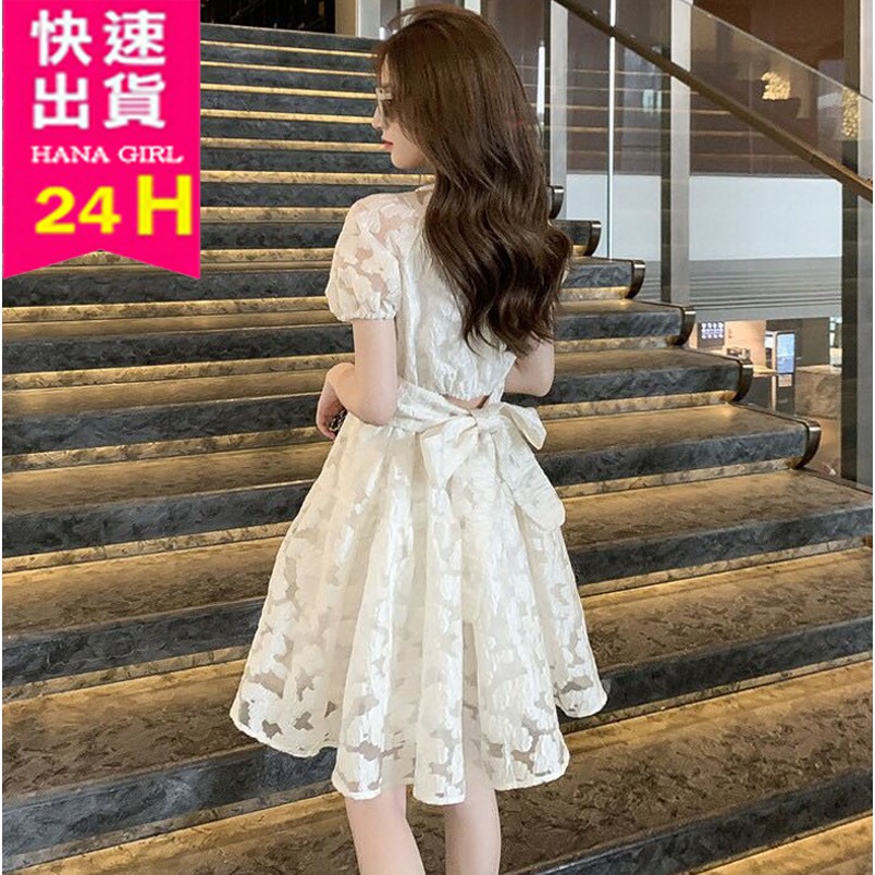 🎀 Hanagirl 🎀 正韓洋裝👗👗 溫柔法式蝴蝶結繫帶少女露腰洋裝 婚禮洋裝 E007 | 蝦皮購物