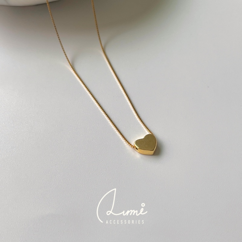 [ALUMI] 光面愛心｜S925純銀 鍍18K金 立體愛心墜飾 鎖骨鍊 短項鍊 飾品 純銀項鍊 | 蝦皮購物