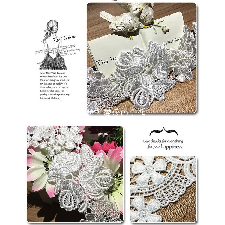 《iAsa愛莎の》手作材料 日韓黑/白重工水溶玫蕾絲花邊DIY服裝拼接裝飾家居寬6cm | 蝦皮購物