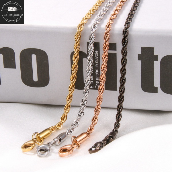 項鍊 項鏈 鈦鋼項鏈 男士項鍊 鈦鋼麻花項鍊 新款歐美個性3mm不鏽鋼麻花鏈 ins風 18k金色鈦鋼麻花項鍊鏈條 現貨 | 蝦皮購物