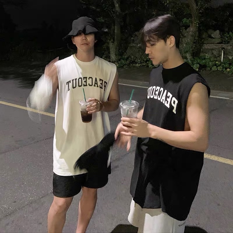 [現貨]韓國 peaceout 美式英文 重磅 打球 寬鬆 背心 無袖 男生 夏天 寬肩 GD BTS 單穿 休閒 運動 | 蝦皮購物