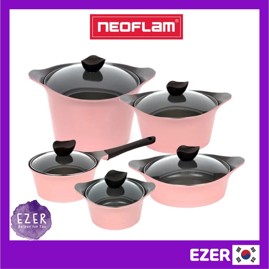 [NEOFLAM] aeni系列 粉紅鍋 雙耳湯鍋 附玻璃蓋(16cm/18cm/20cm/24cm/26cm/28cm | 蝦皮購物