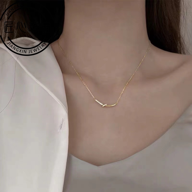 「2021新款原創設計簡約925純銀項鏈」 S925純銀鍍14K金打結項鏈女 小眾設計感簡約個性鎖骨項鏈XZM | 蝦皮購物