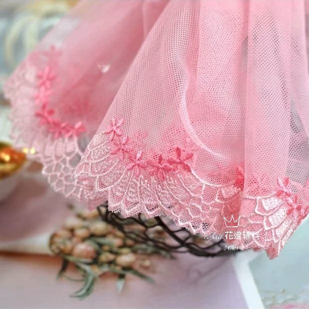 《iAsa愛莎の》手作材料 雙色粉色花朵網紗刺繡鎖邊蕾絲花邊diy寬22cm童裝洛麗塔拼接 | 蝦皮購物