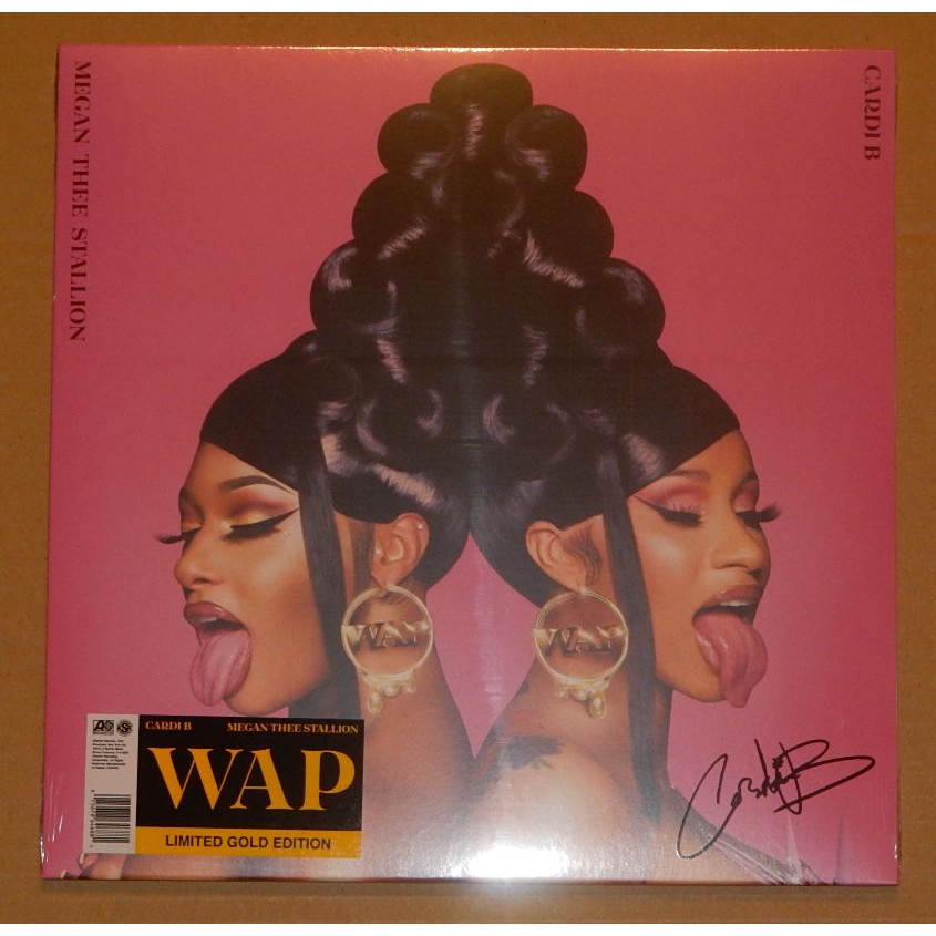 Cardi B & Megan Thee Stallion - WAP 官網限定版印刷簽名金色彩膠 黑膠(全新未拆) | 蝦皮購物
