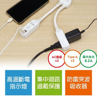 (PTP-222U)2P高溫斷電2USB+2插分離線(插頭附過載) | 蝦皮購物