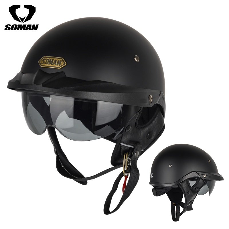 半罩式安全帽 soman h3 國際DOT認證 哈雷復古隱藏墨鏡 碳纖安全帽 | 蝦皮購物
