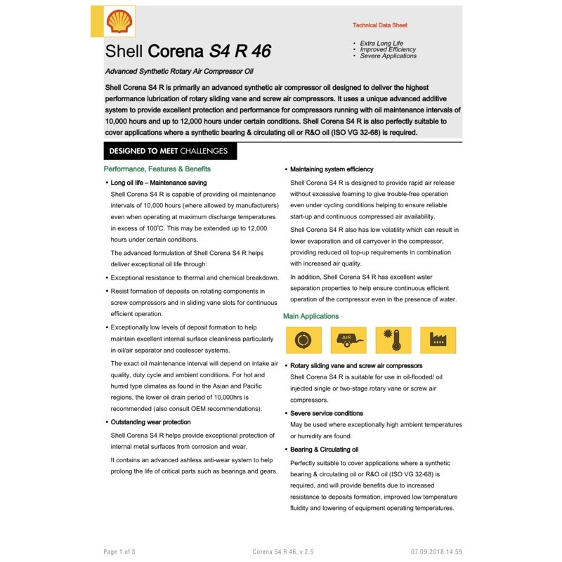 【殼牌Shell】CORENA S4 R 46、高溫合成空壓機油、208公升/桶裝【空壓機專用】美國原裝進口 | 蝦皮購物