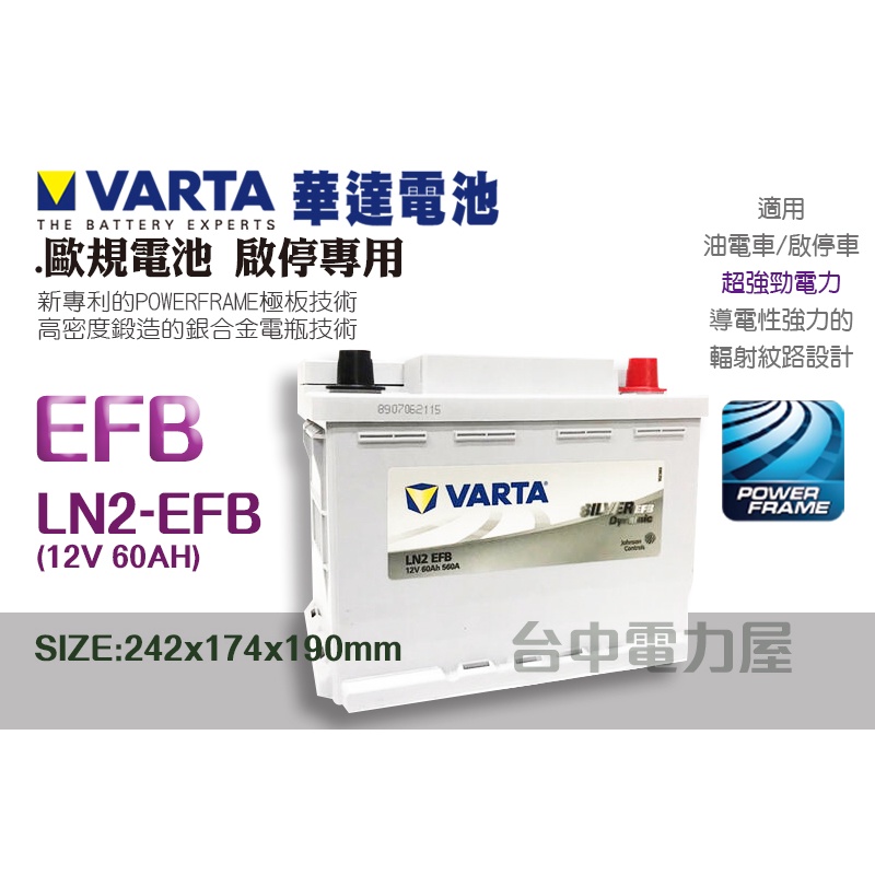 【台中電力屋】NEW VARTA LN2 EFB 60Ah 啟停系統 華達 免加水 電瓶 適用車款 ES300h | 蝦皮購物