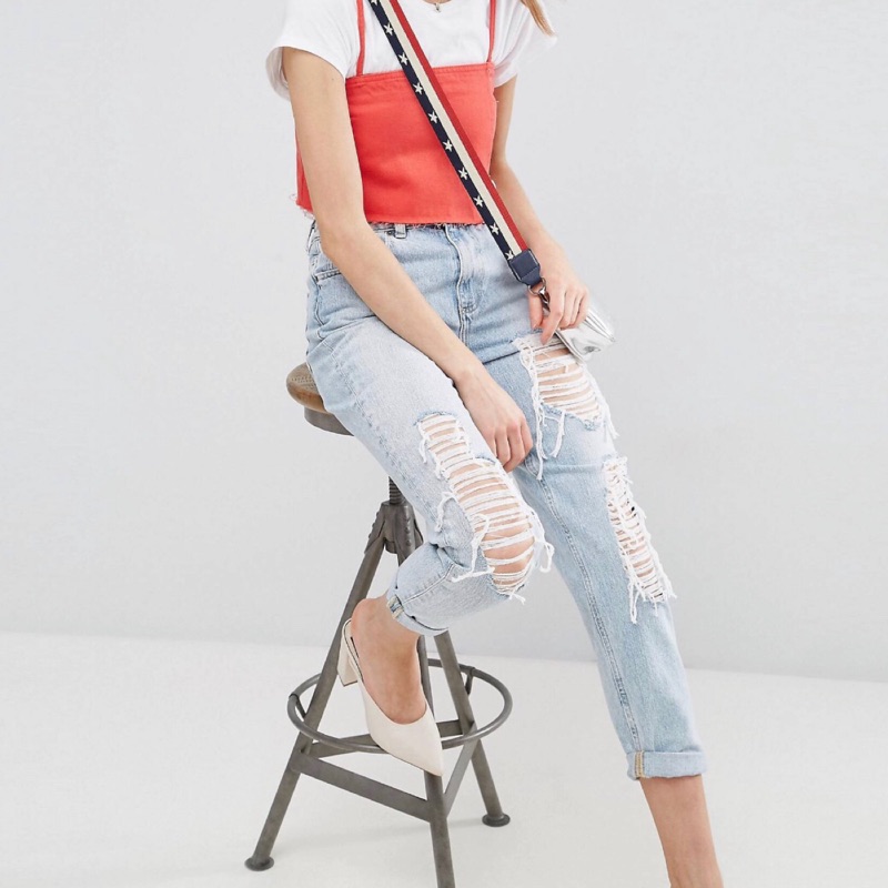 🔥免運🔥Asos Original Mom Jeans with Rips and Busts 9成新 | 蝦皮購物