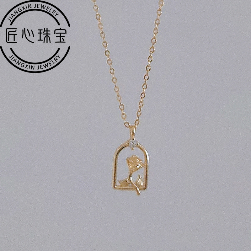 「2021新款原創設計簡約925純銀項鏈」S925純銀鍍14K金項鏈女 立體簡約百搭玫瑰花精致法式鎖骨鏈XZM | 蝦皮購物