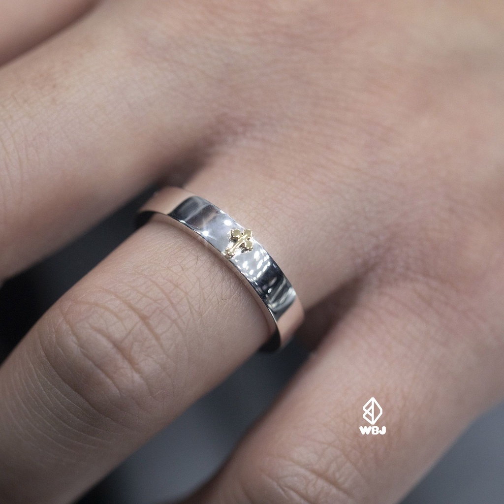 WBJ訂製珠寶 18K點金圖案戒指 s925戒圈 情侶對戒 (雪花/十字/笑臉/美金) | 蝦皮購物