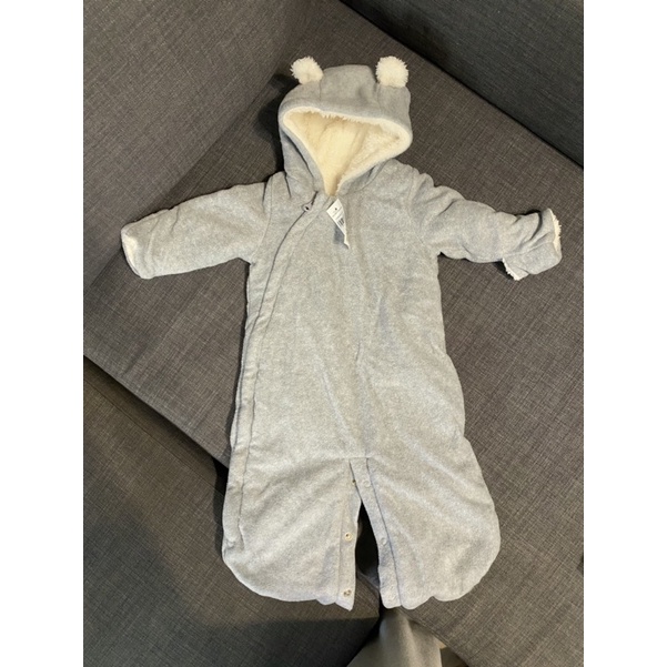 全新 baby Gap 0-3m 50cm 拉鍊 熊耳 連身 連帽 厚 秋冬 保暖 包腳 灰藍 | 蝦皮購物