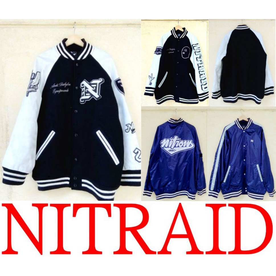 BLACK美中古NITRAID日本最強HIP HOP團體nitro羊毛牛皮貼布刺繡棒球外套! | 蝦皮購物