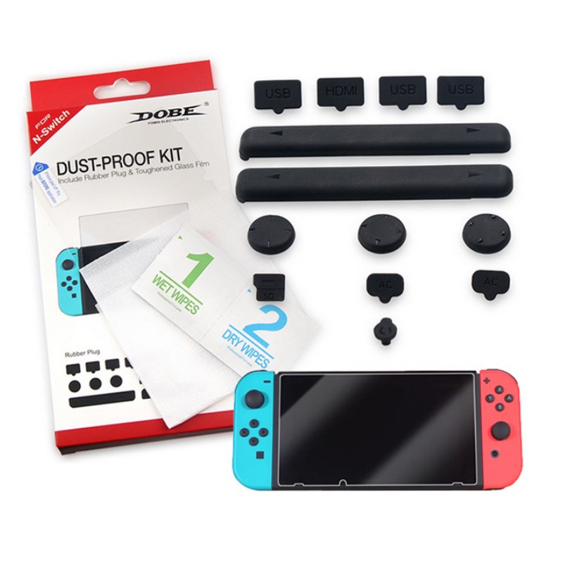 【電玩批發商】NS Switch DOBE 鋼化玻璃 保護貼 防塵套組 9h 防塵塞 高強度 硬度 防爆 高清透明 | 蝦皮購物