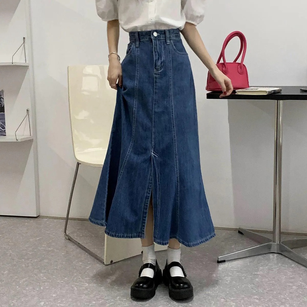 S~5XL 女生大尺碼牛仔短裙 韓版 高腰 顯瘦 魚尾裙 學生 時尚百搭 ins潮 開叉 A字裙 炸街網紅 包臀裙 | 蝦皮購物