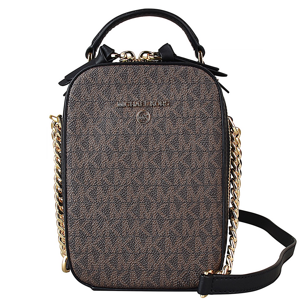 MK MICHAEL KORS JET SET金字LOGO印花PVC拉鍊手提斜背包(褐x黑) | 蝦皮購物
