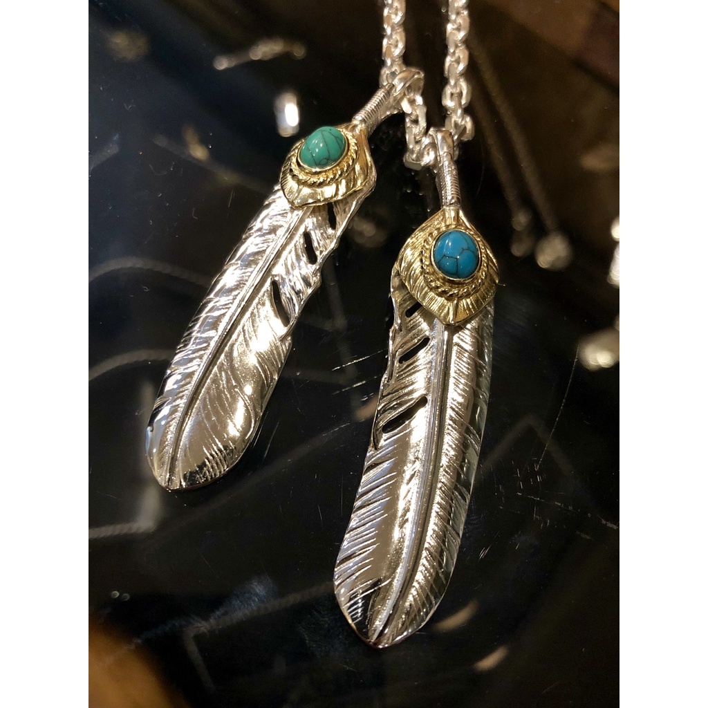 造夢師 手工訂製【Goro's 高橋吾郎】【復刻】上金金繩松石羽毛XL 925純銀 吊墜/項鍊 | 蝦皮購物