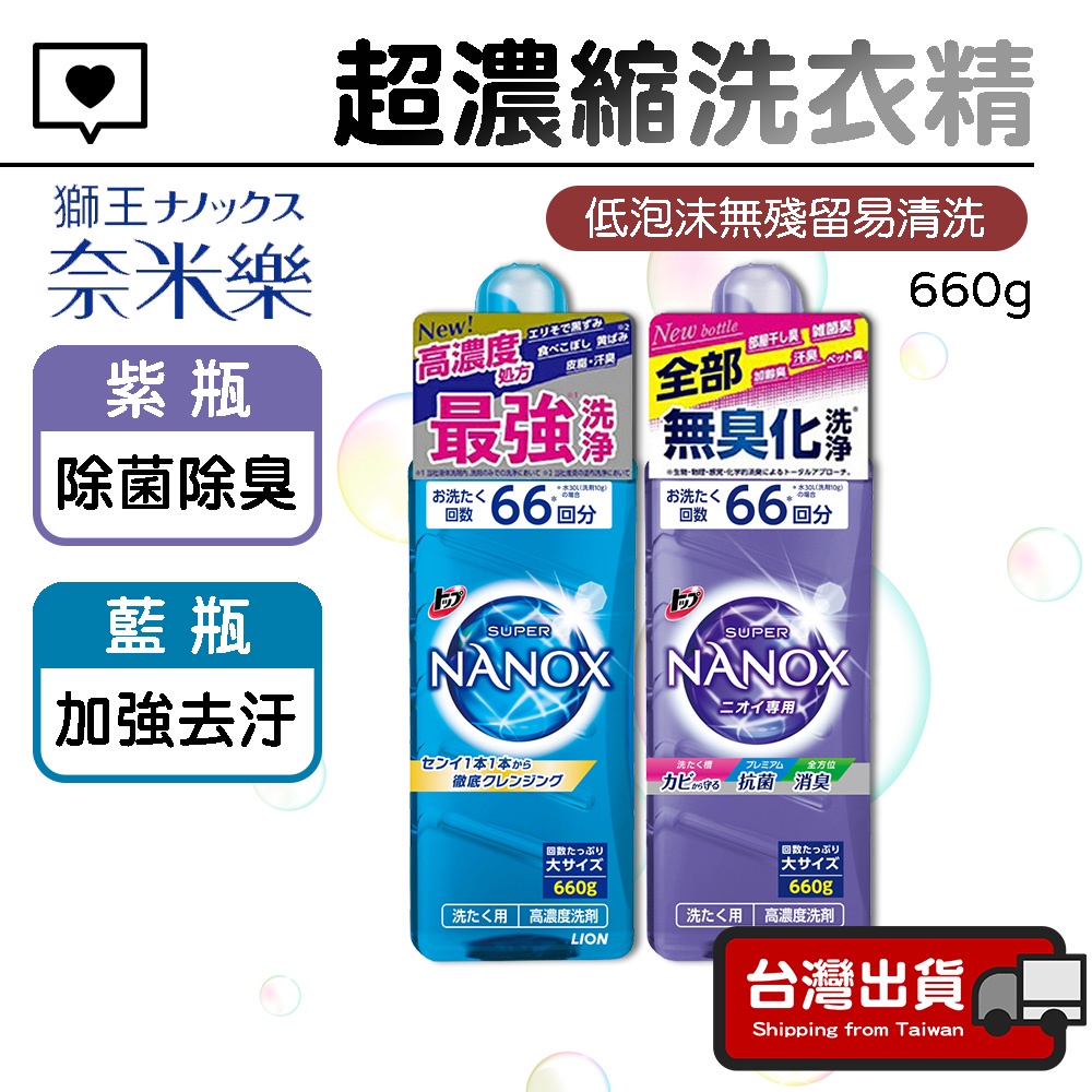 濃縮洗衣精【日本原裝】LION NANOX 奈米樂 除菌除臭消臭 超濃縮洗衣精 660g | 蝦皮購物