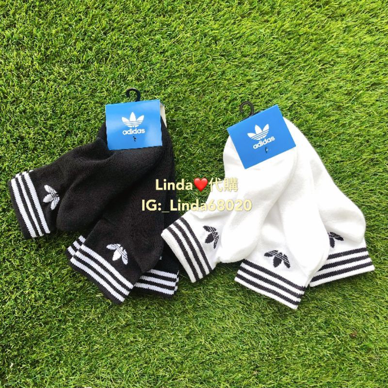 Linda ️代購 Adidas 三葉草 短襪 中筒襪 男女 白 EE1152 黑 EE1151毛巾底 一組3雙 | 蝦皮購物